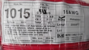 UL1015 AWG16 적색(내열온도105도,VW-1,FT1,AWM) - 마이크로케이블 - 여기에 산업플라자